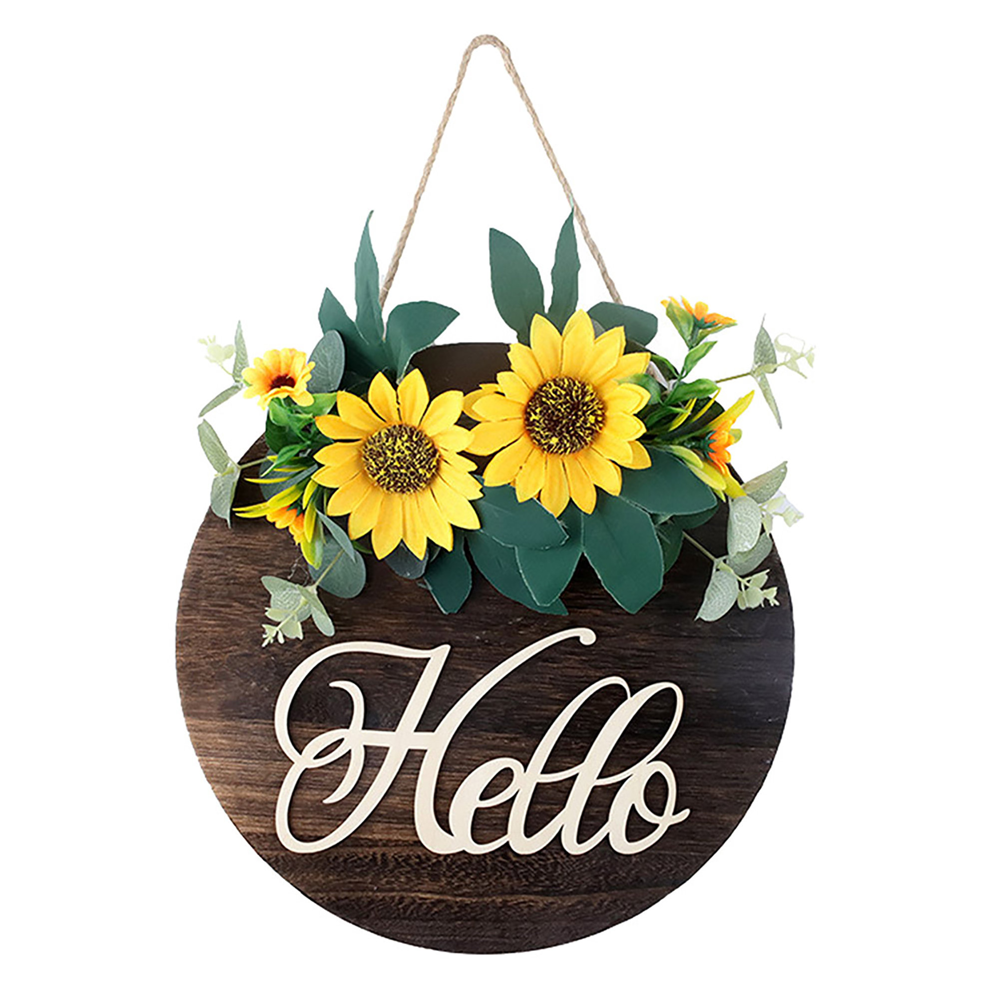 Gracie Oaks Frutos Wooden Hello Sign with Flower Hanging Decor | Wayfair
