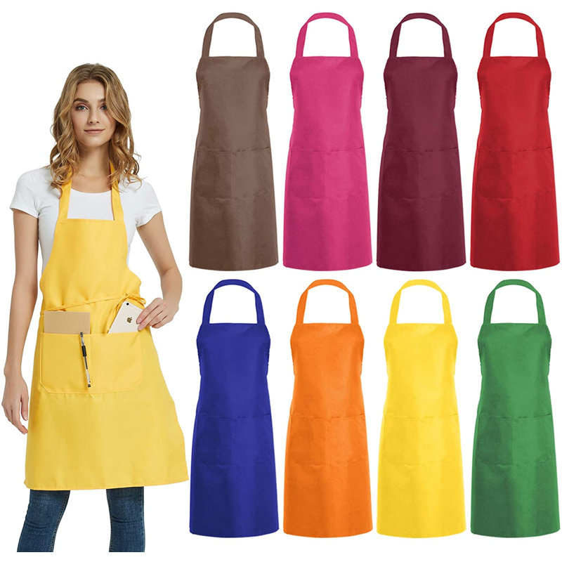 VIVID 8 PCS Plain Bib Aprons Bulk - Mixed Color Commercial Apron With 2 ...