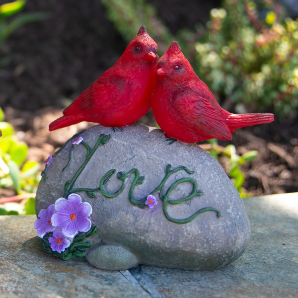 Exhart Solar Cardinal Love Rock Statue with Flowers, 8 Inch & Reviews ...