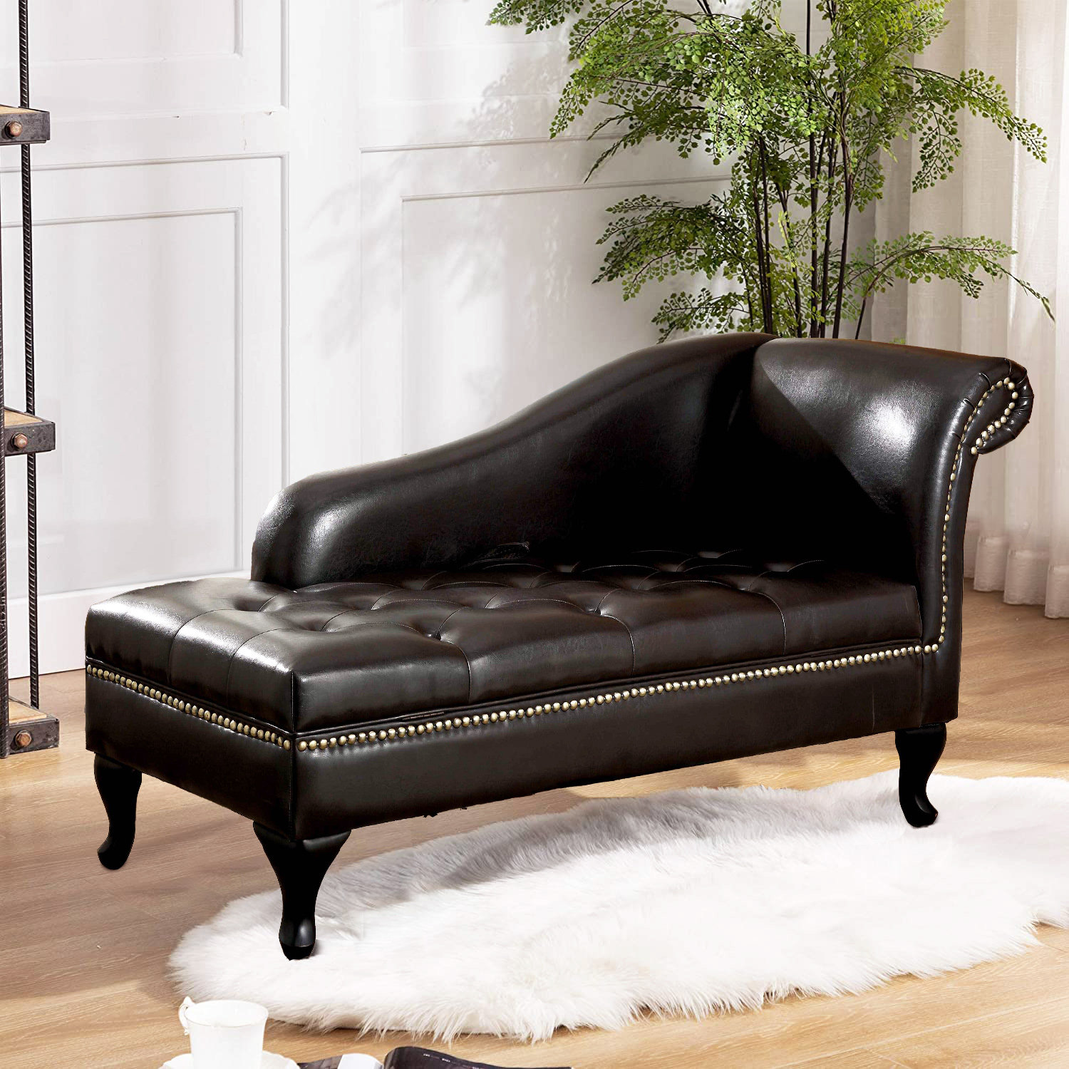 Charlton Home® Analyah Faux Leather Chaise Lounge with Storage and ...