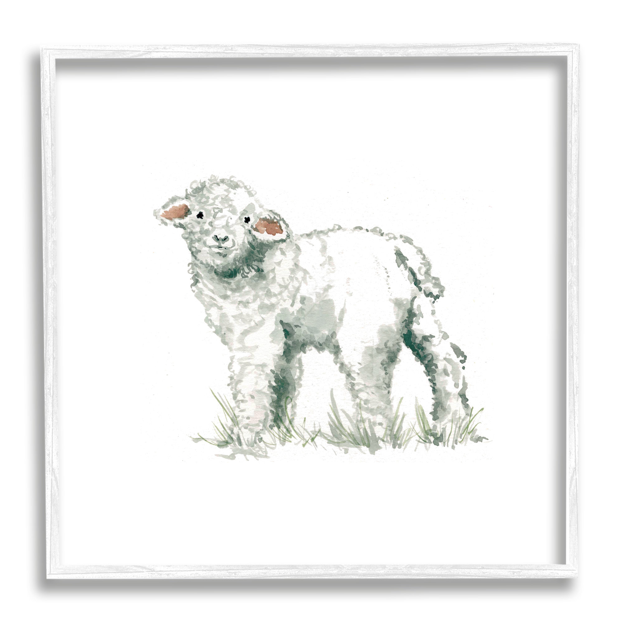 Stupell Industries Fluffy Baby Sheep Minimal Farm Animal Over White by ...