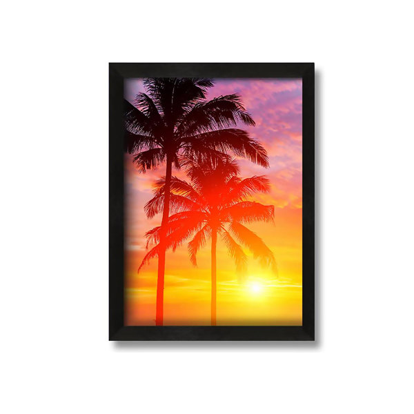 Bay Isle Home Sunset Palm Trees - Picture Frame Painting on Canvas ...