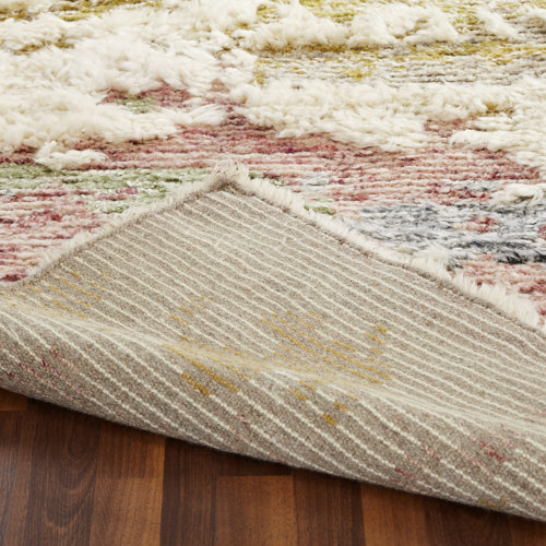 Bungalow Rose Helenville Handmade Hand-Knotted, Shag Wool Ivory Rug ...