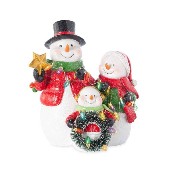 Plow & Hearth 3 Piece Snowman Figurine Set with Christmas Lights | Wayfair