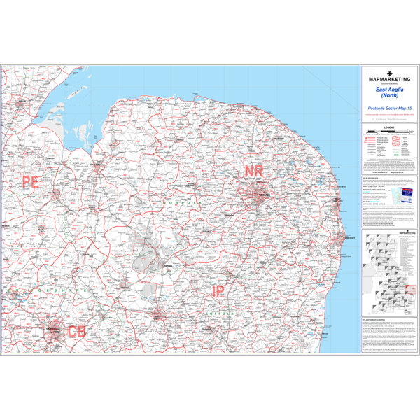 Williston Forge East Anglia (North) Detailed Postcode Wall Map With ...