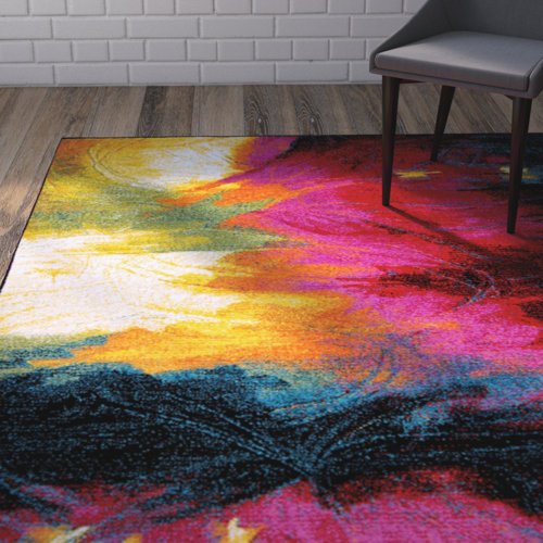 Wrought Studio Olgethorpe Performance Black/Pink Rug & Reviews | Wayfair