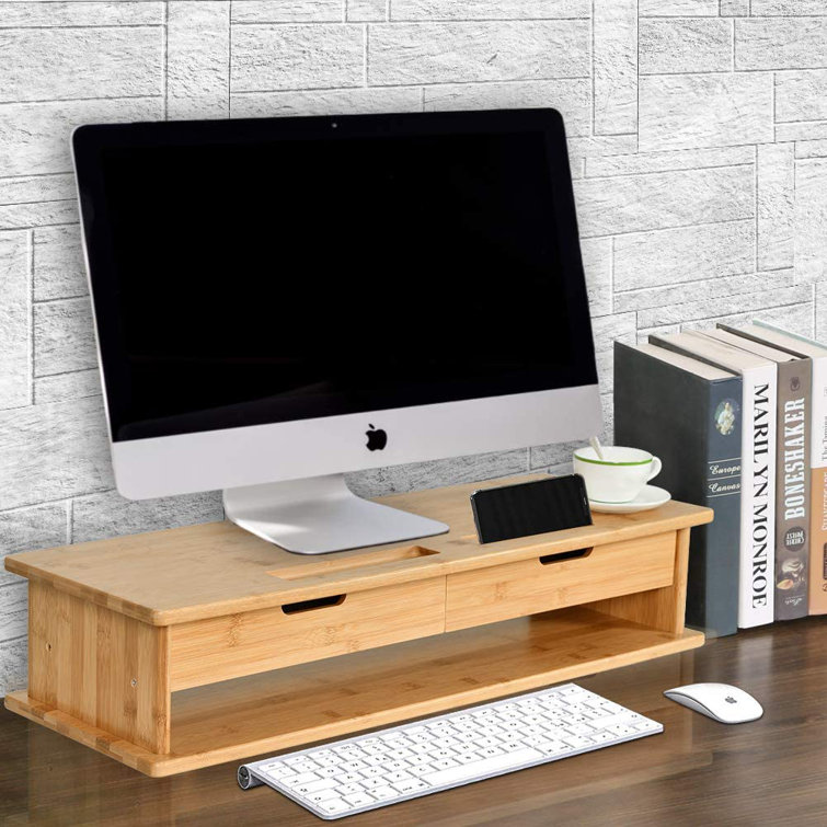 Inbox Zero Sundale Bamboo Wood Monitor Stand Ergonomic Computer Riser ...