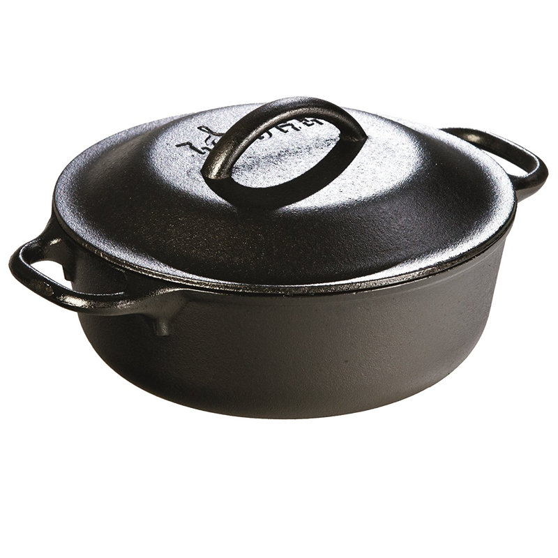 Lodge 2 Qt. Serving Pre-Seasoned Cast Iron Round Stock Pot with Lid ...