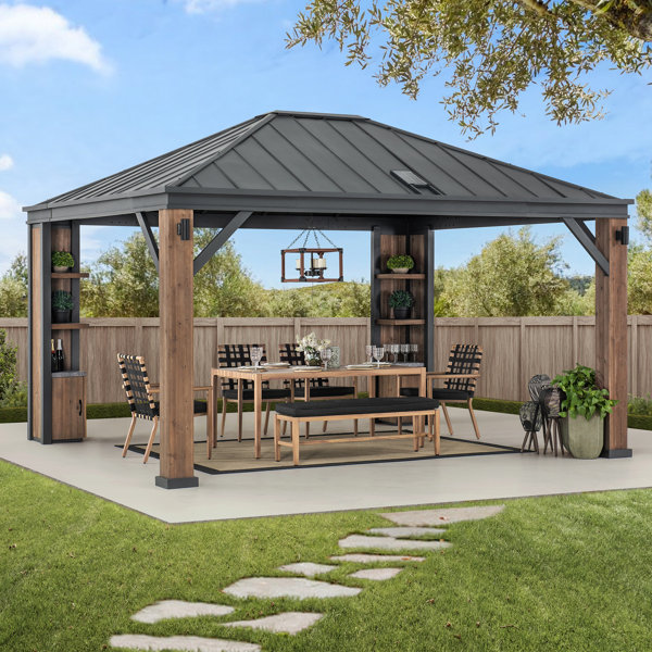 Sunjoy SummerCove Elmgrove 12 ft. x 14 ft. Solar Powered Hardtop Gazebo ...