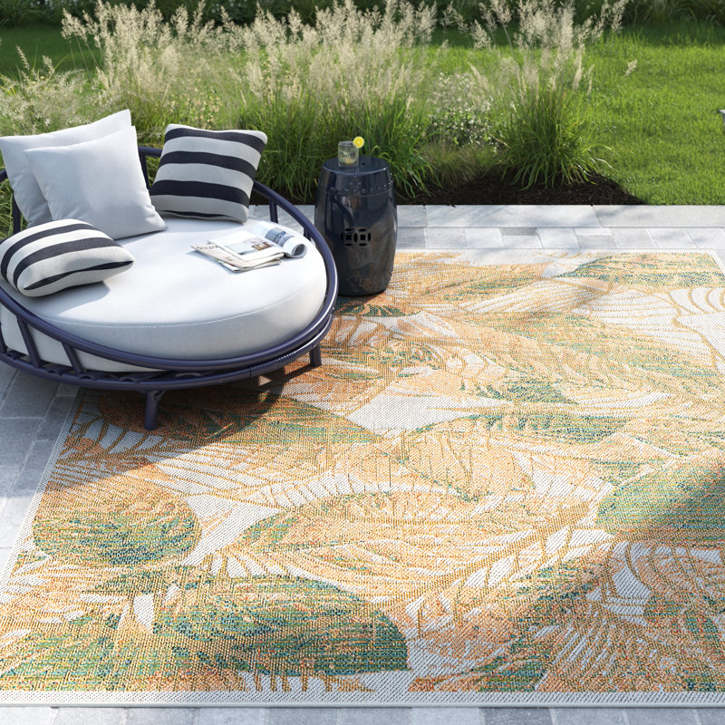 Beachcrest Home Trevin Floral Ivory/Green/Light Brown Indoor / Outdoor ...