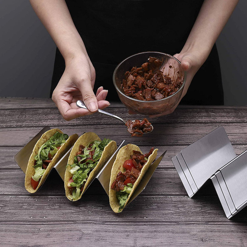 Latitude Run® Taco Holder Stainless Steel Set Of 4,Taco Stand Up ...