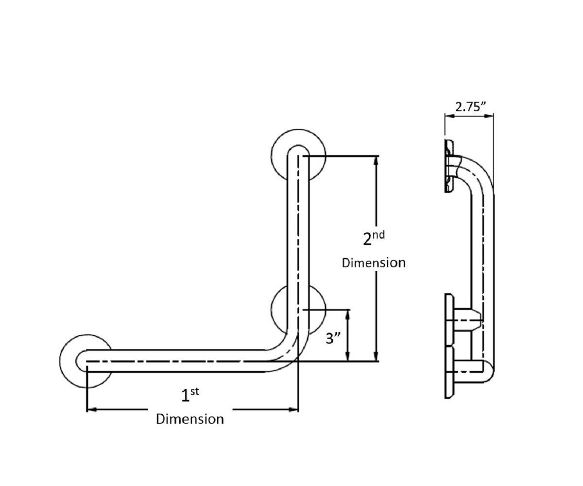 CSI Bathware L-Shaped Vertical Angle Bathroom Safety 18" Grab Bar ...
