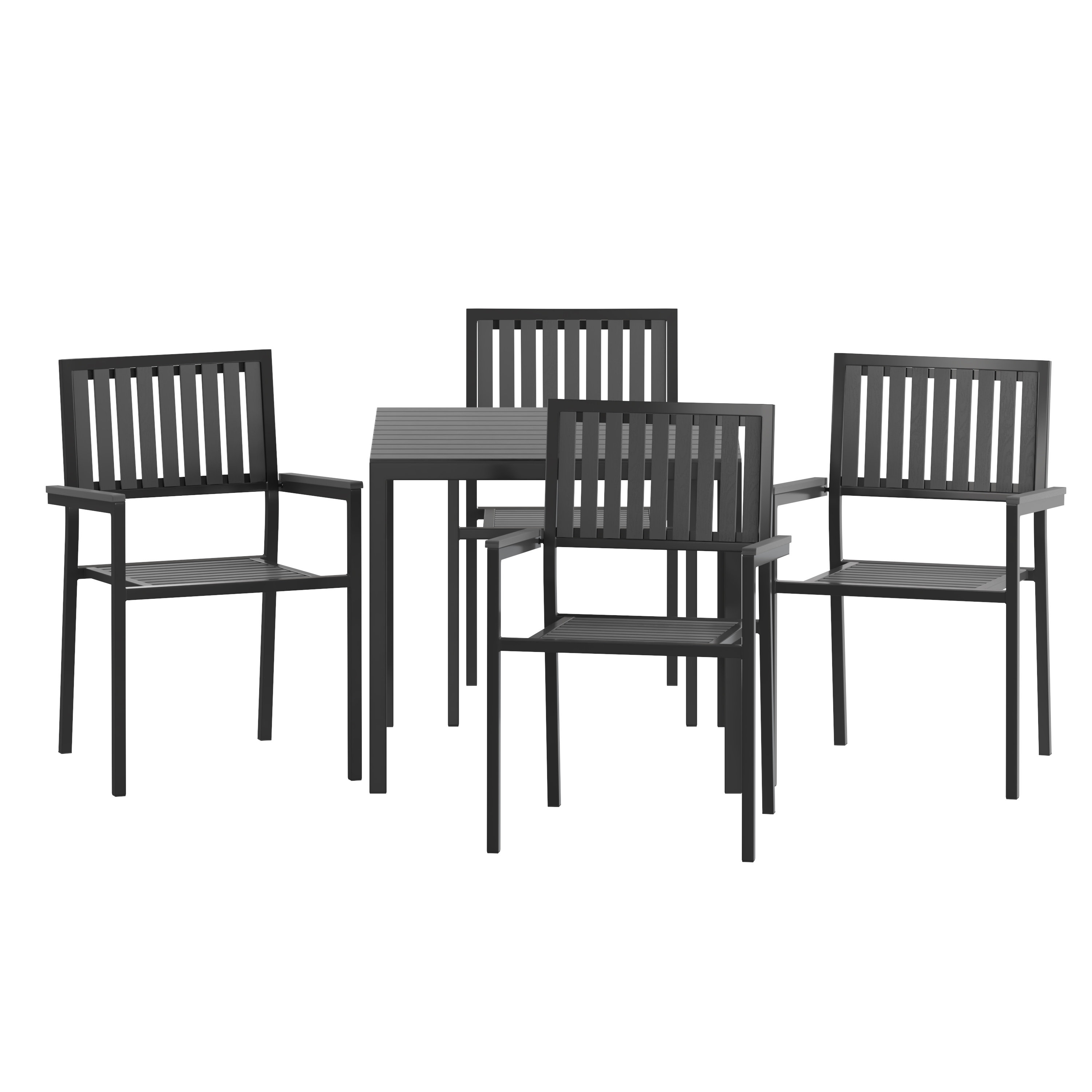 Latitude Run® All-Weather Resin Top Square Table & 4 Metal Chairs with ...
