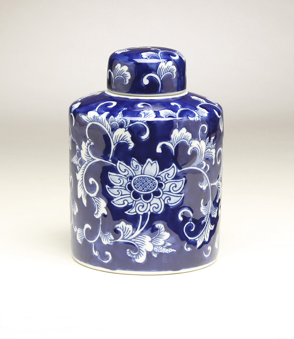 Charlton Home® Finnell Blue/White 8.5'' Porcelain Jar & Reviews | Wayfair