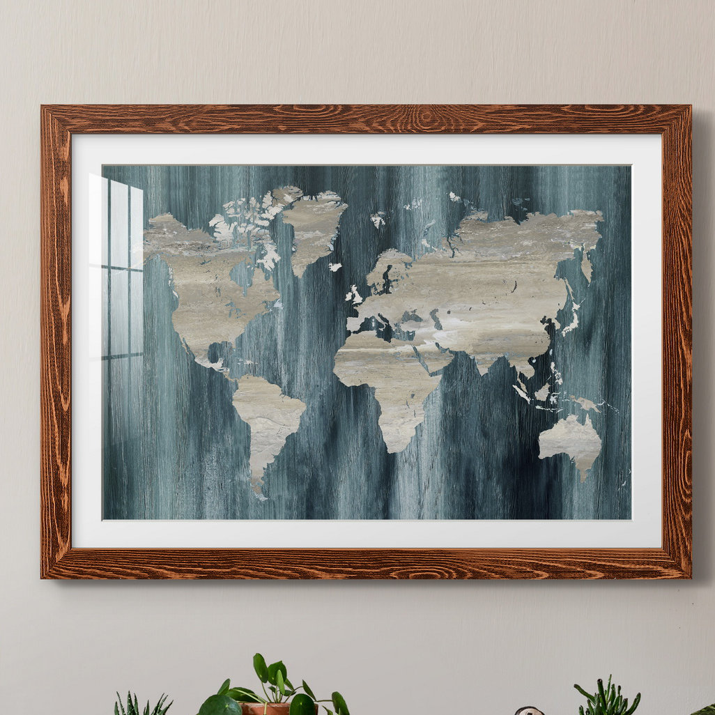 Trinx Navy World Map - Picture Frame Graphic Art | Wayfair