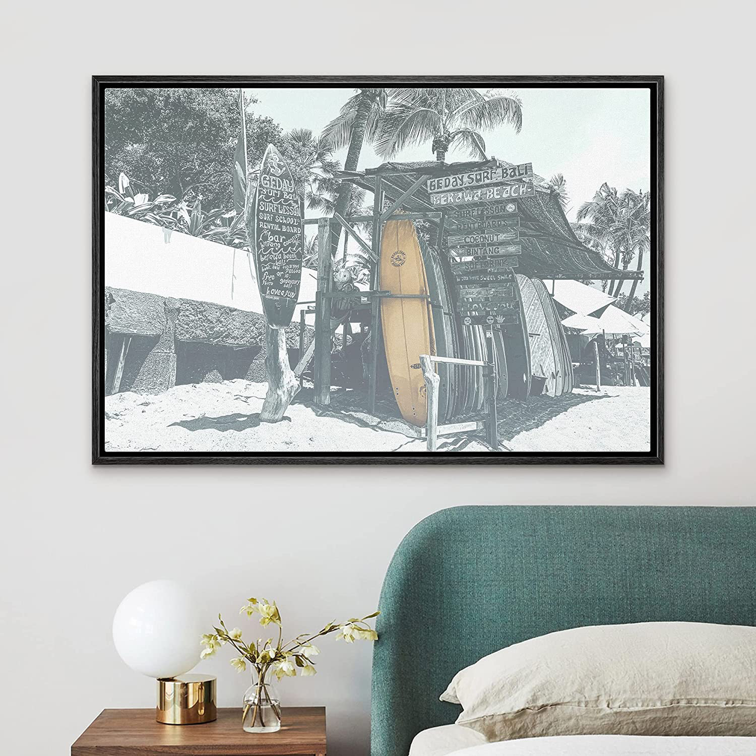 SIGNLEADER Surfboard Variety In A Surf Shack - Floater Frame Print on ...