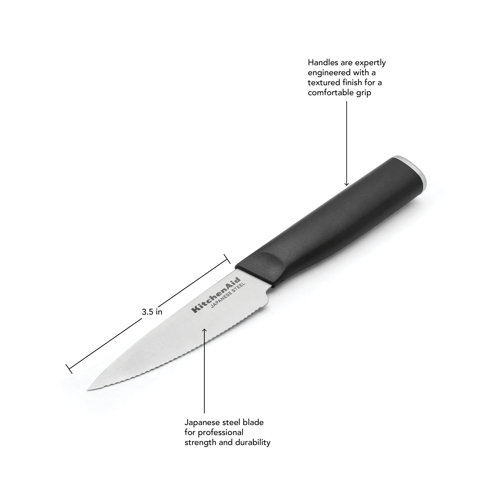 KitchenAid Classic Serrated Paring Knife with Custom-Fit Blade Cover, 3 ...