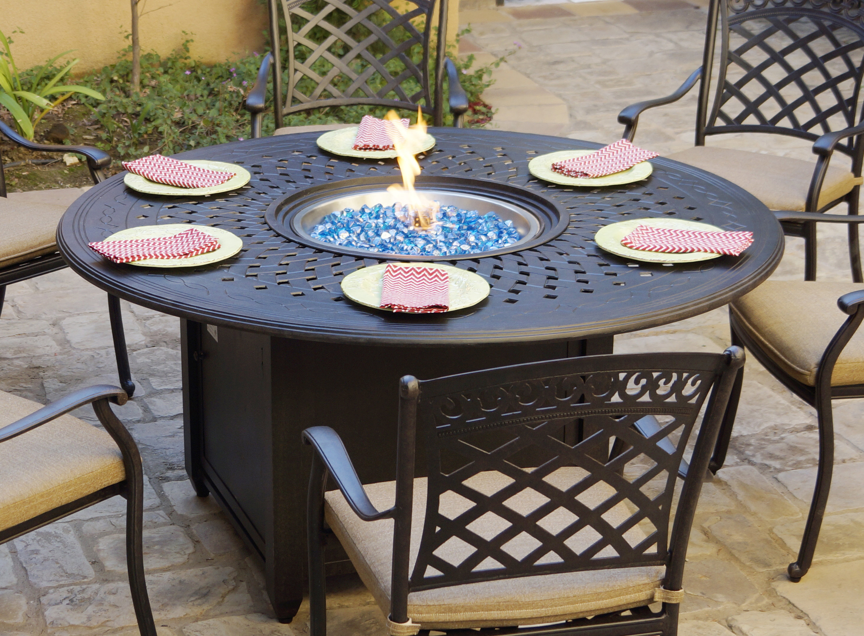 Elisabeth 5pc Outdoor Dining Set 52 Inch Round Fire Pit Dining Table Elisabeth 5pc Outdoor Dining Set 52 Inch Round Fire Pit Dining Table