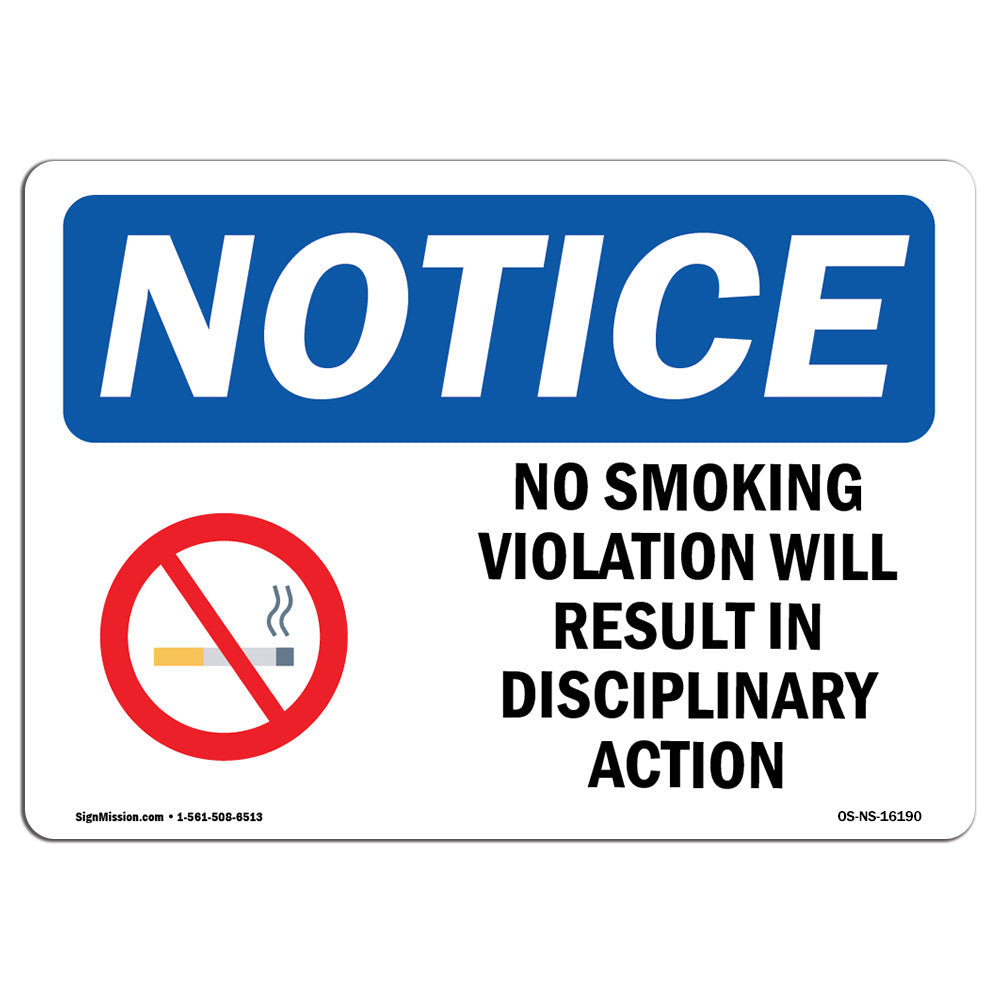SignMission Osha Notice No Smoking Violation Disciplinary Action Sign ...