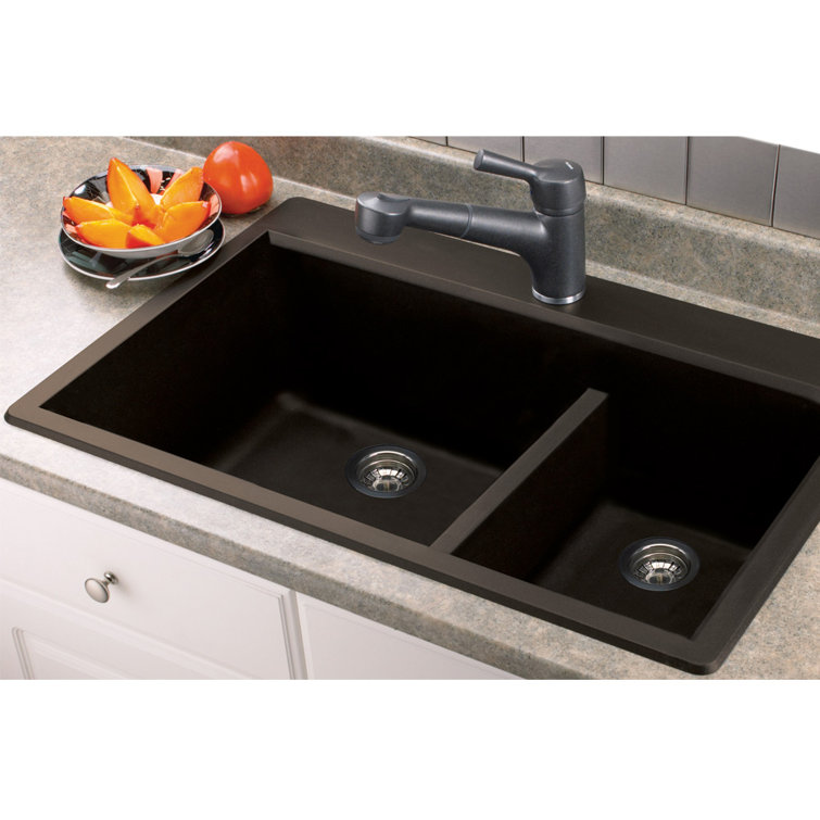 Transolid Radius 33" L x 22" W Granite Double offset Drop-in Kitchen ...