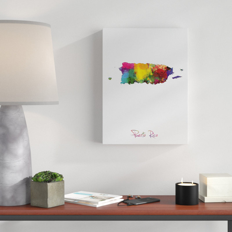 Wrought Studio 'Puerto Rico Watercolor Map II' Graphic Art on Wrapped ...