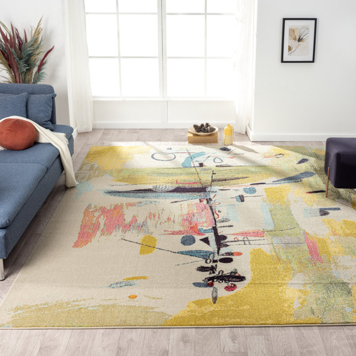 Orren Ellis COLORWRKS Sunny Pastels Abstract Area Rug in Yellow ...