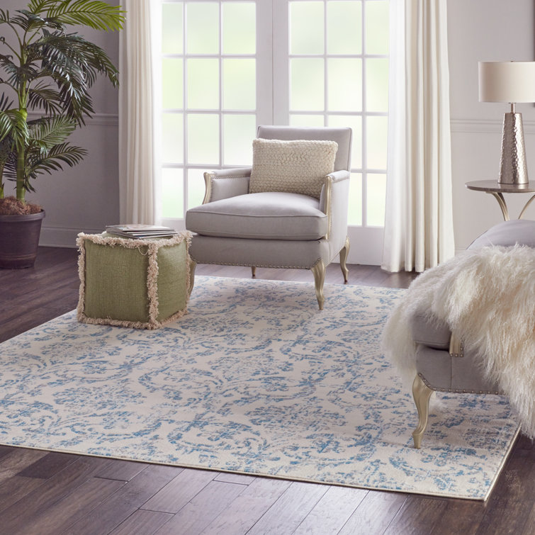 Charlton Home® Yurig Ikat Area Rug in Ivory/Blue & Reviews | Wayfair