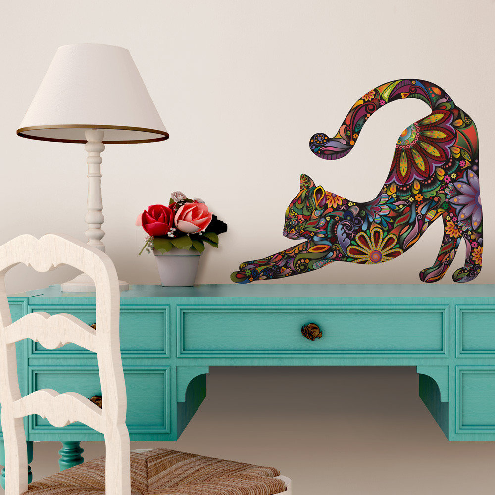 My Wonderful Walls Stretching Cat Left Facing Sticker Wall Decal ...