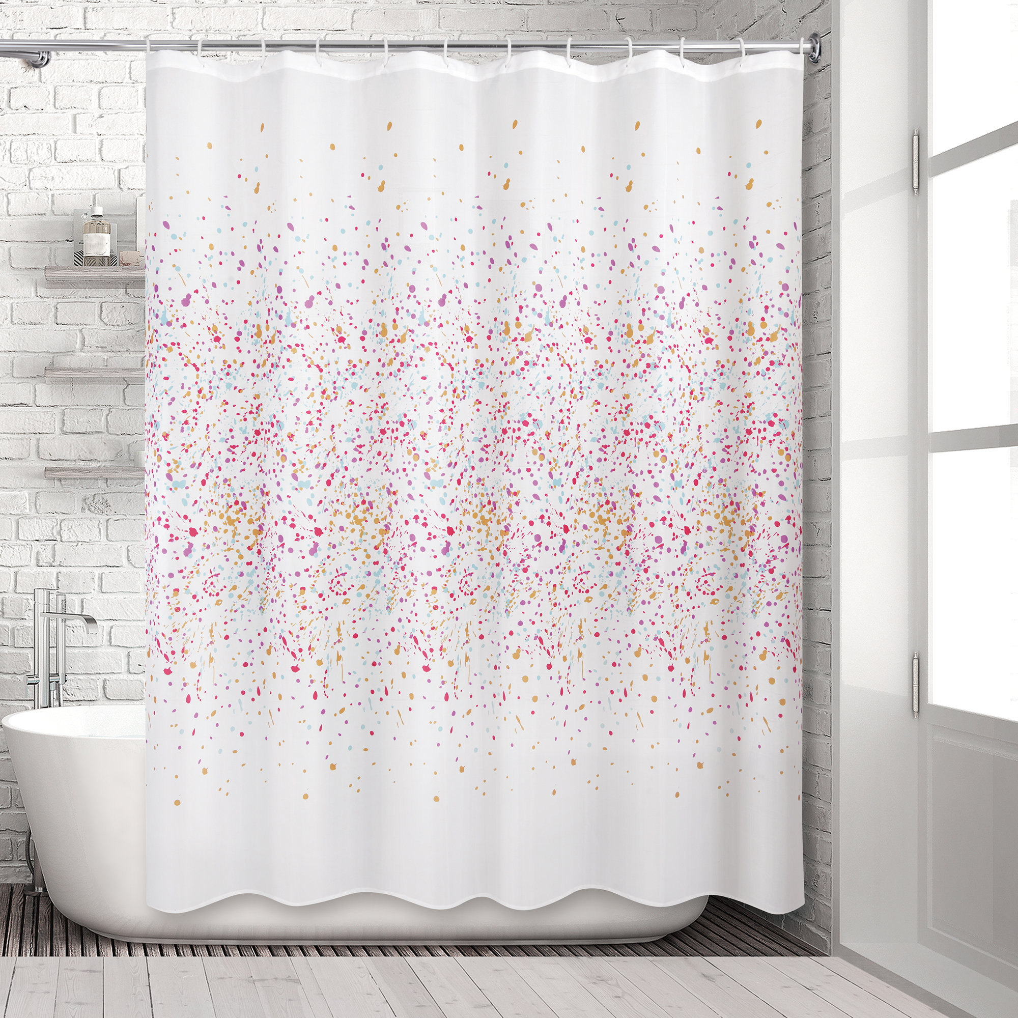 Ebern Designs CONFETTI SHOWER CURTAIN PINK & Reviews | Wayfair