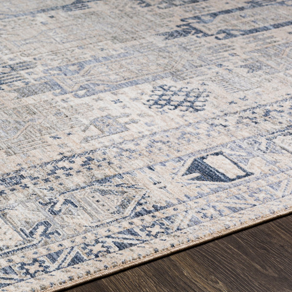 Joss & Main Jerrika Performance Blue/Gray/Cream Rug & Reviews | Wayfair