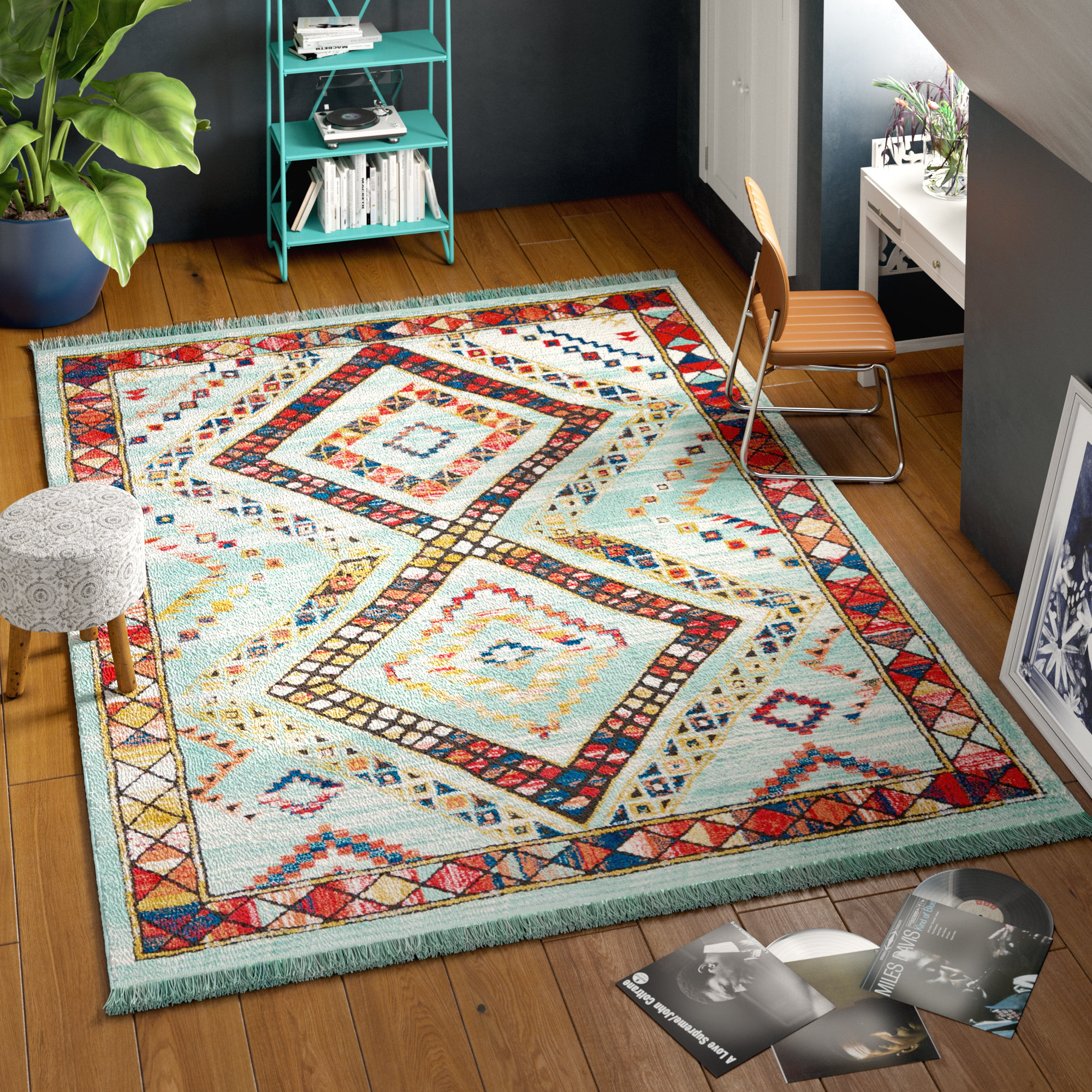 Union Rustic Pittsfield Southwestern Aqua/Red Area Rug & Reviews | Wayfair