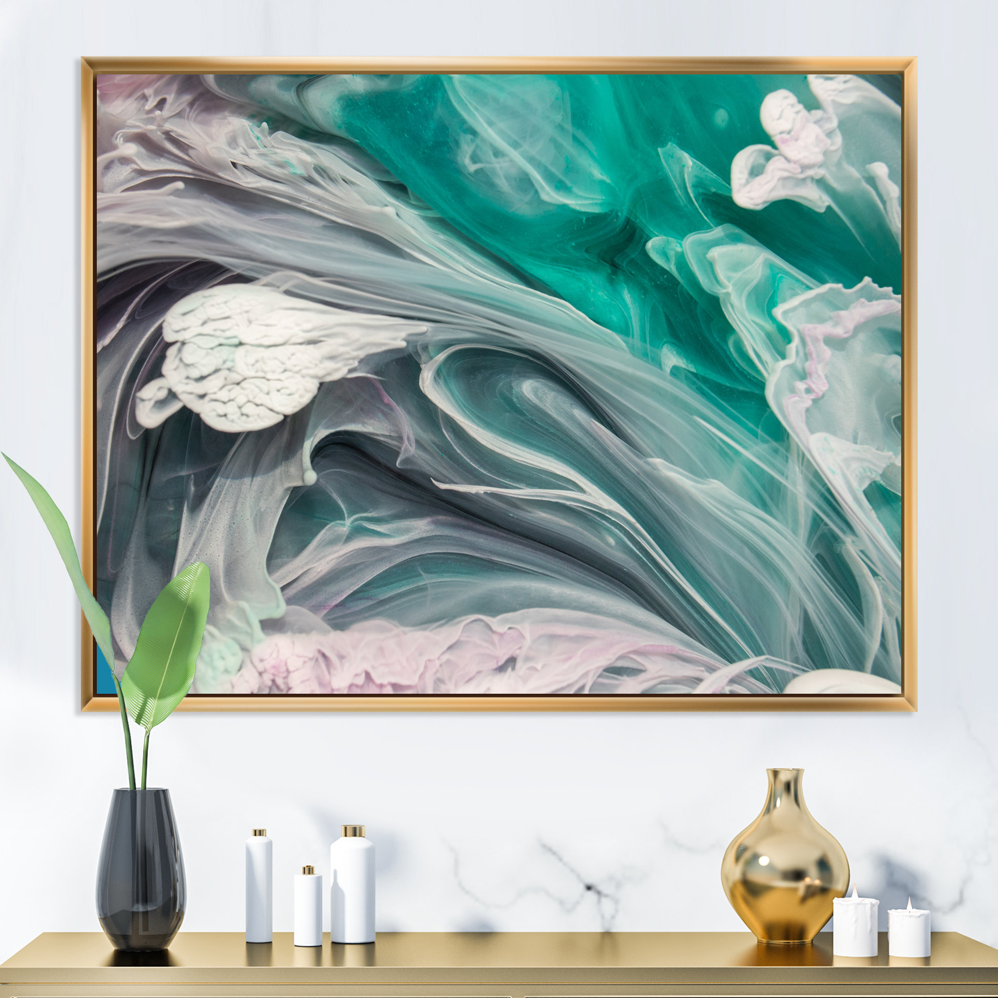 Mercer41 Turquoise And Purple Liquid Flow Art - Print on Canvas | Wayfair