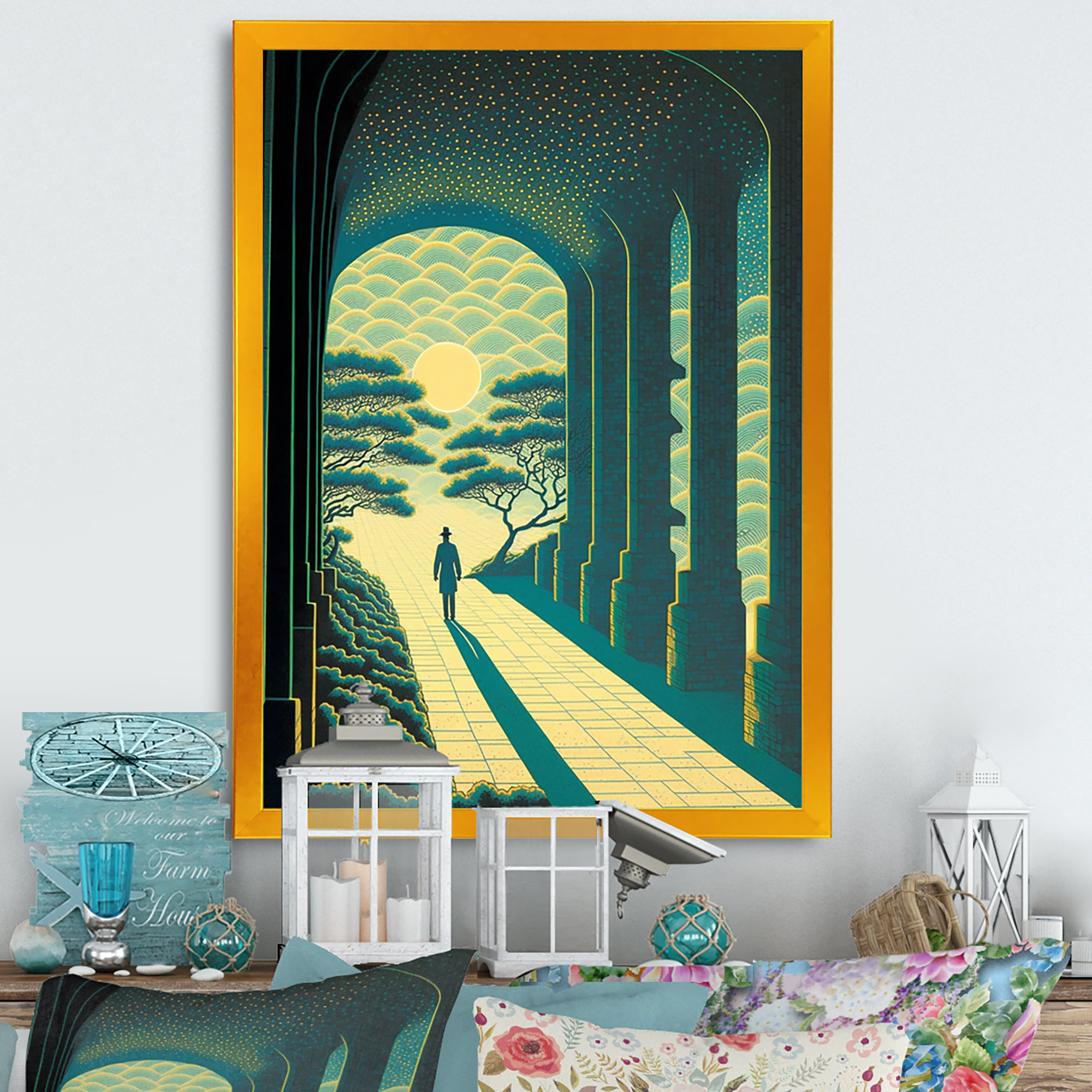 Red Barrel Studio® Mysterious Full Moon Man Walking To The River ...