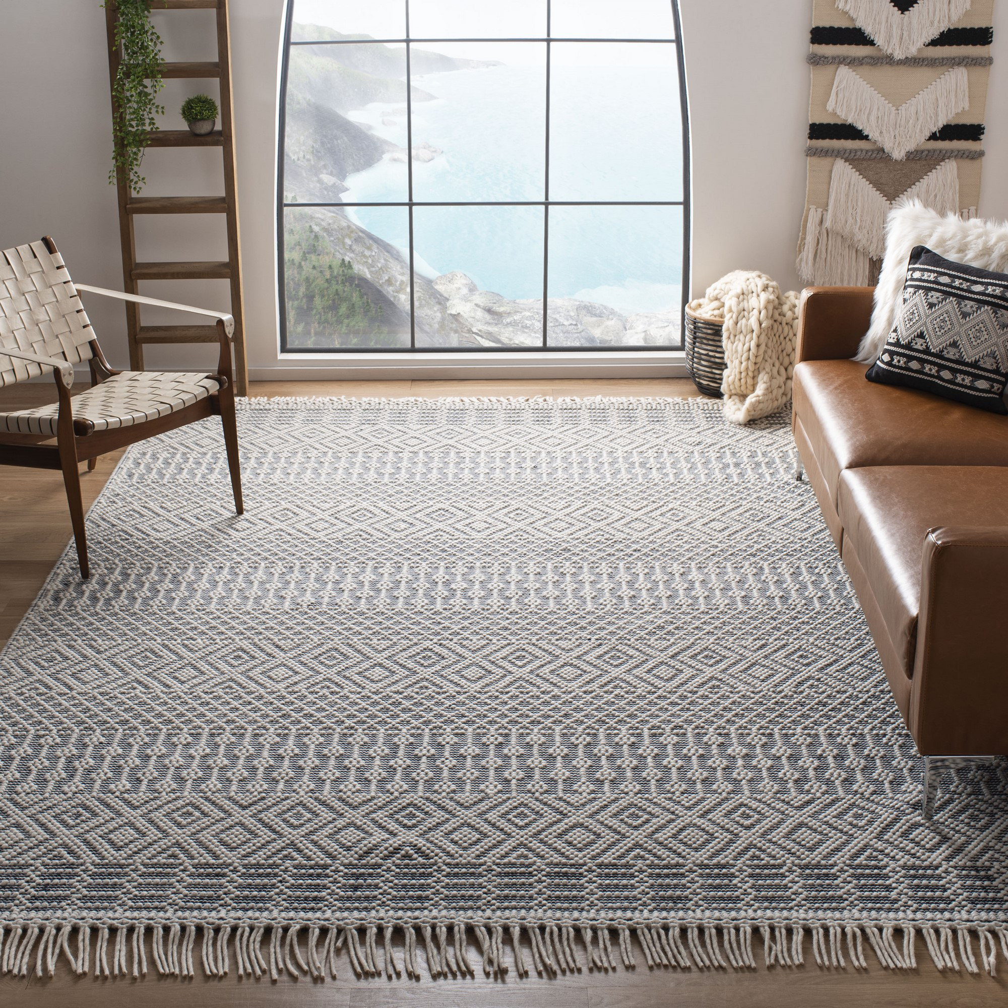 Langley Street Aldeline Handmade Flatweave Wool Ivory/Navy Rug ...