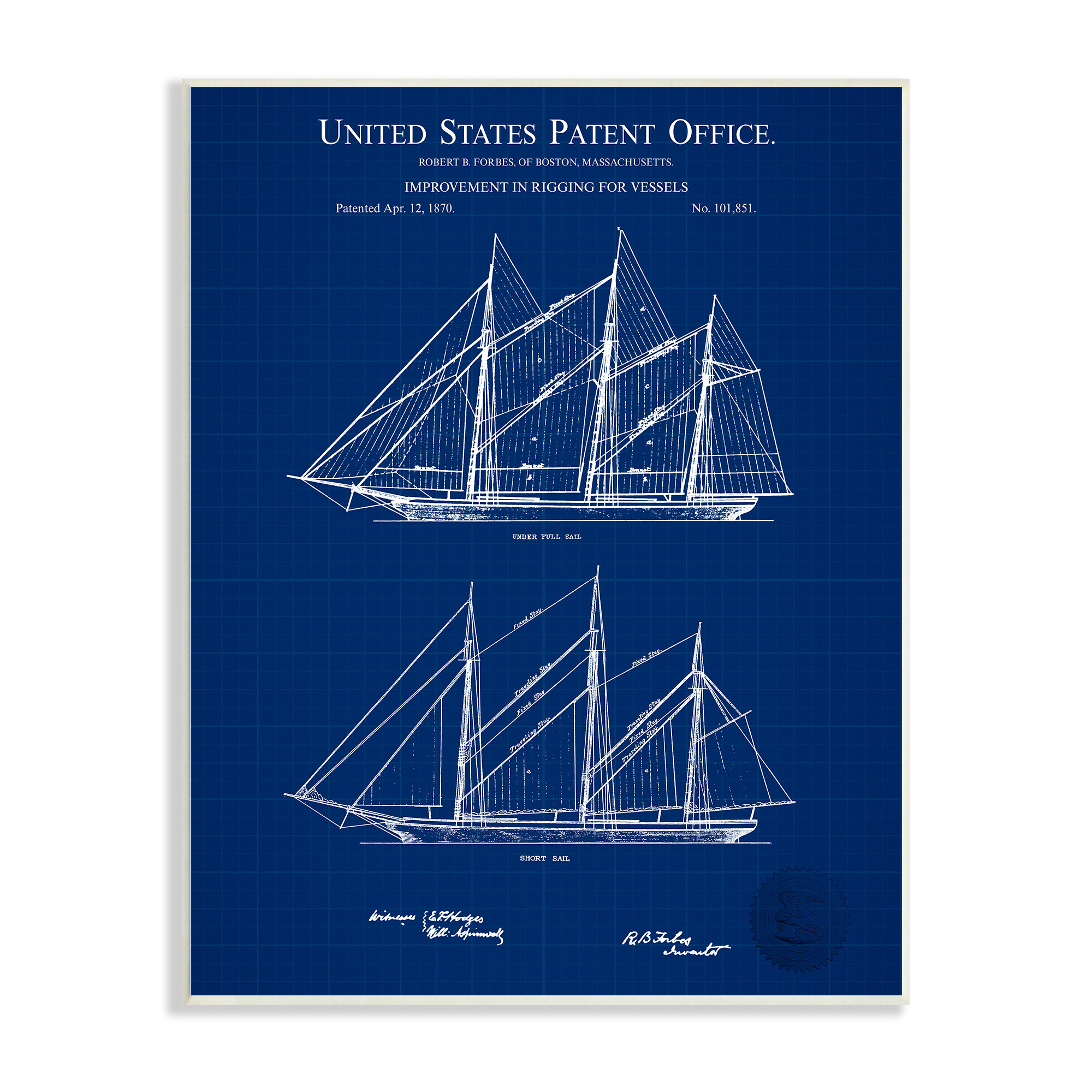 Stupell Industries Blue Ship Boat Diagram Detailed Blueprint Patent ...