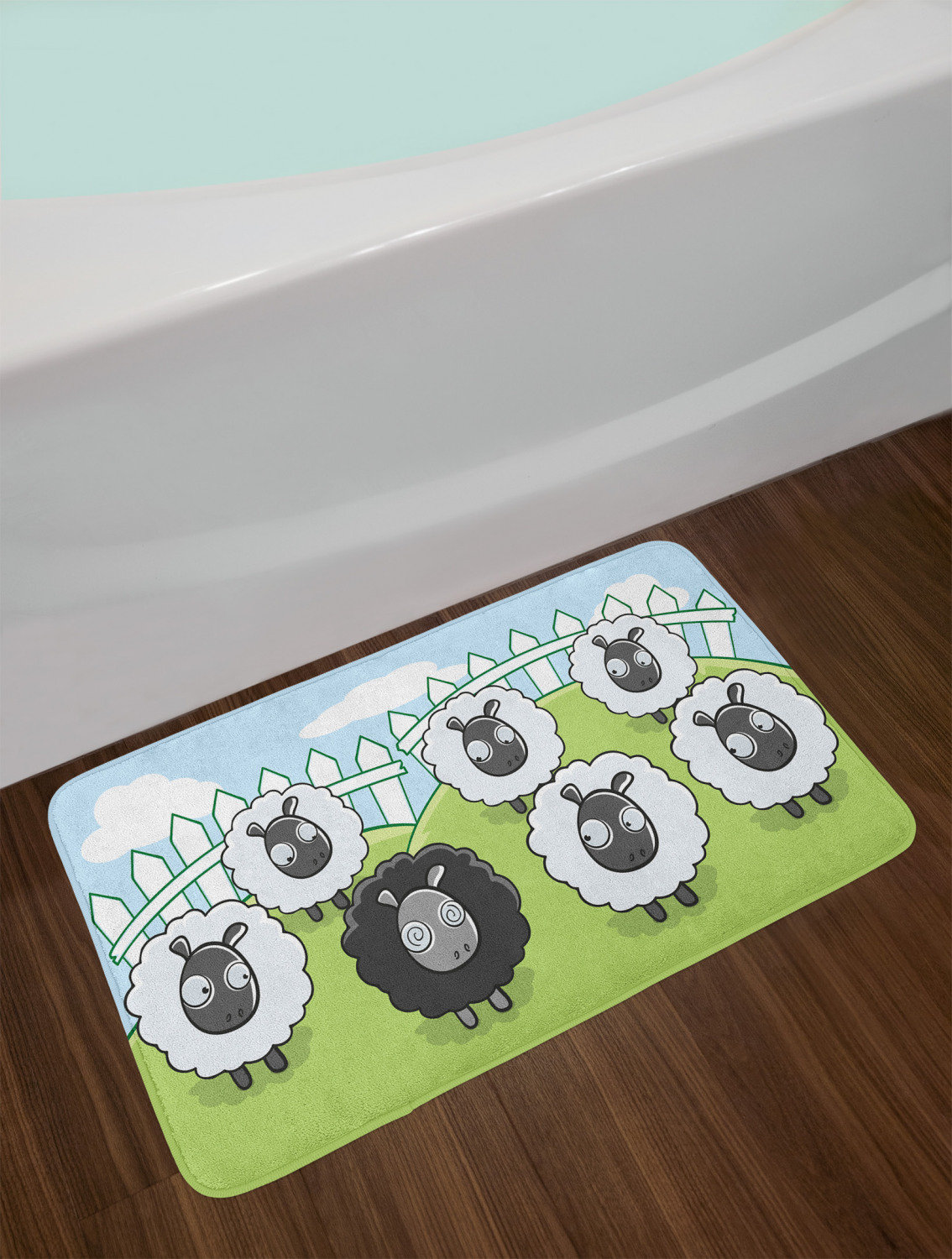 East Urban Home Composition of Farm Animals Dark Sheep Surrounded Bath ...