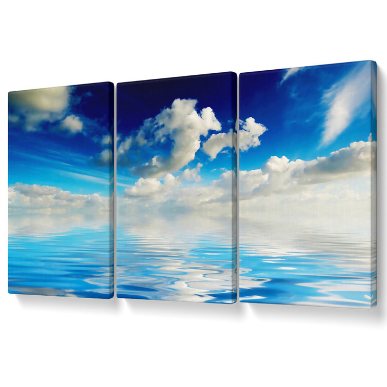 Highland Dunes Dramatic Ocean Clouds Baby Blue Canvas 3 Panel Set ...