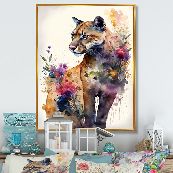 Dakota Fields Cute Puma Floral Art IV - Painting on Canvas | Wayfair