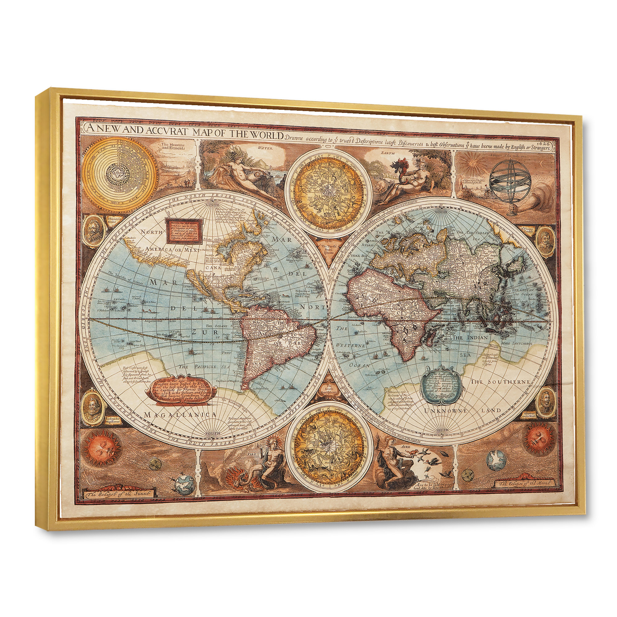 East Urban Home Ancient Map Of The World VIII - Floater Frame Print on ...