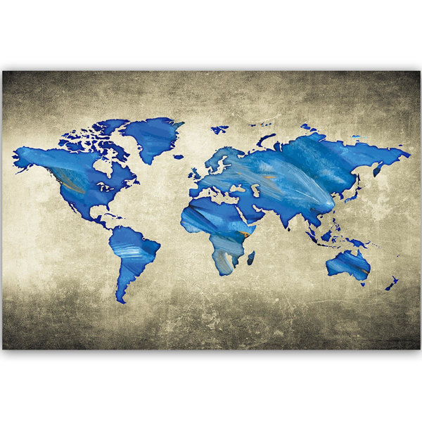 Latitude Run Navy Blue Map Of The World - Wrapped Canvas Graphic Art ...