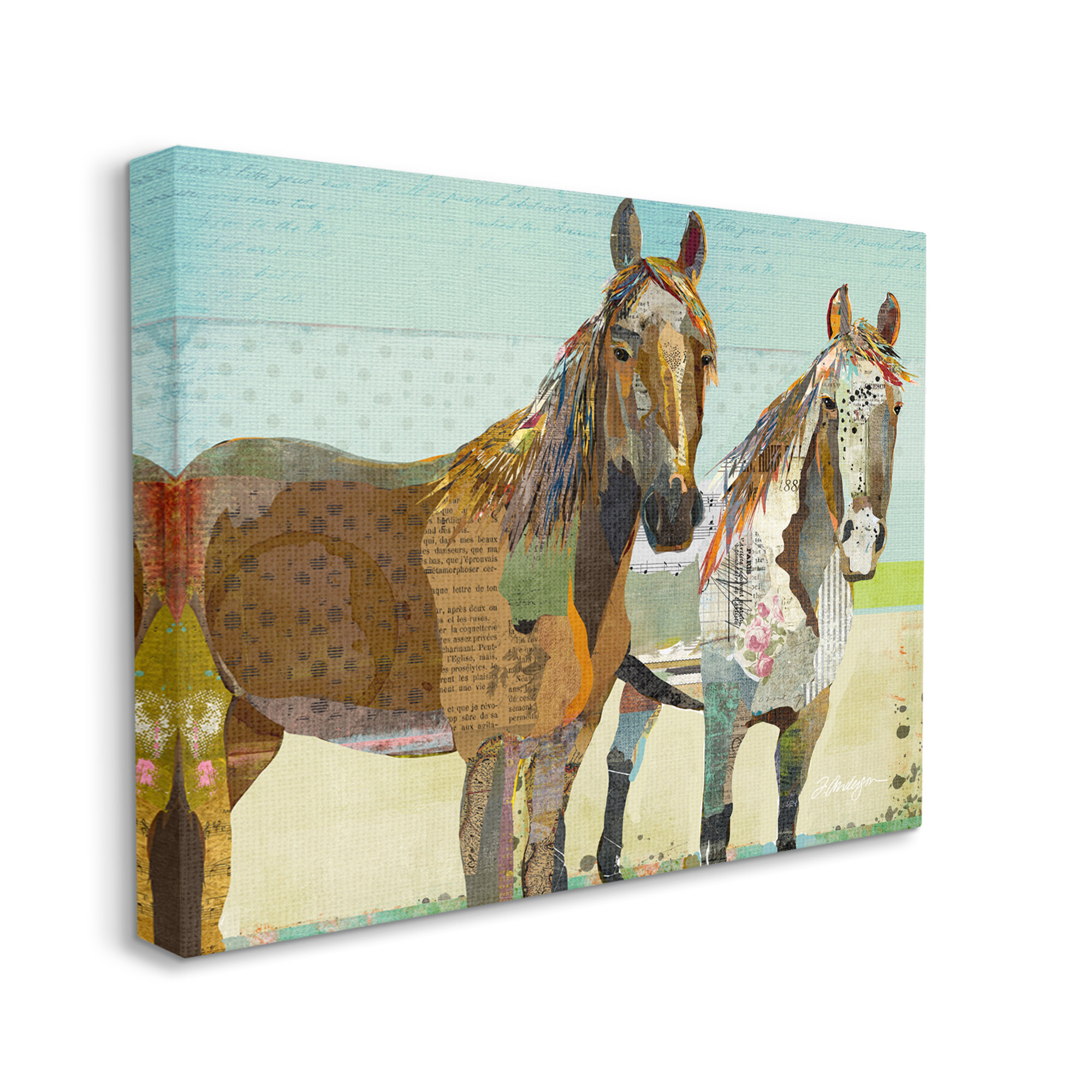 Stupell Industries Wild Farm Horses Layered Newsprint Collage ...