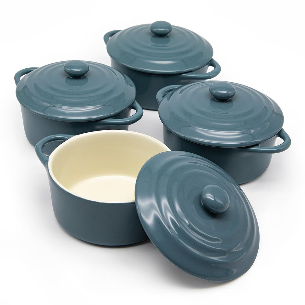 Kook 12 oz. Ceramic Oval Mini Casseroles Dishes with Lids & Reviews ...