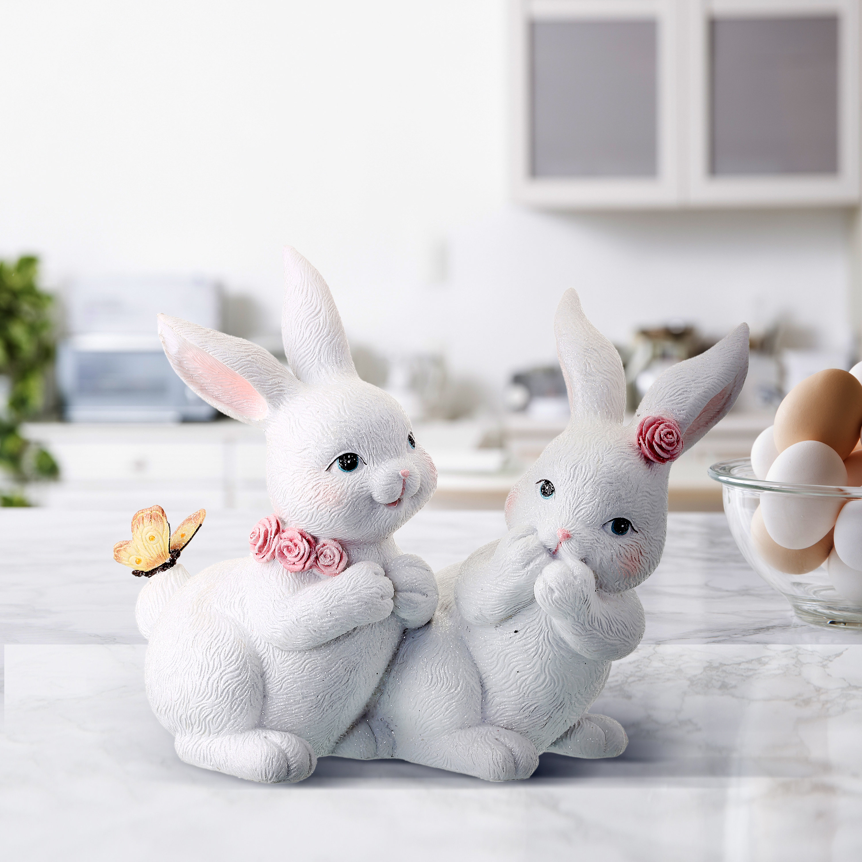 The Holiday Aisle® Resin Glitz Bunnies with Butterfly | Wayfair