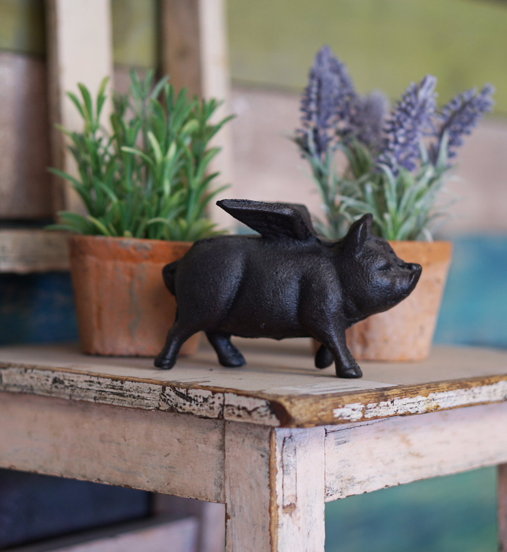 Gracie Oaks Boomer Cast Iron Flying Pig | Wayfair