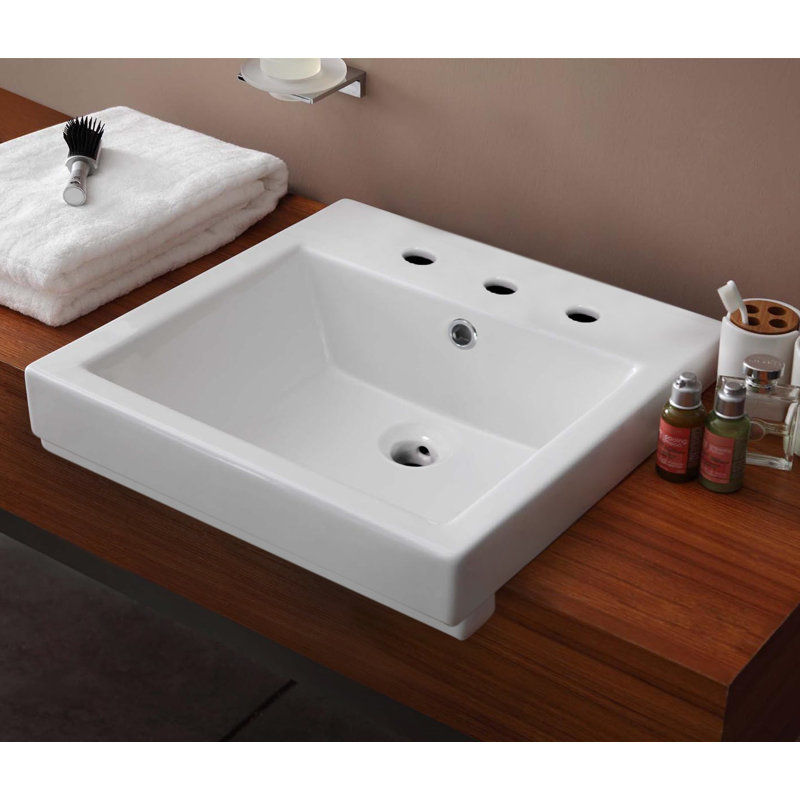 Avanities Semi-Recessed Ceramic Rectangular Vessel Bathroom Sink with ...