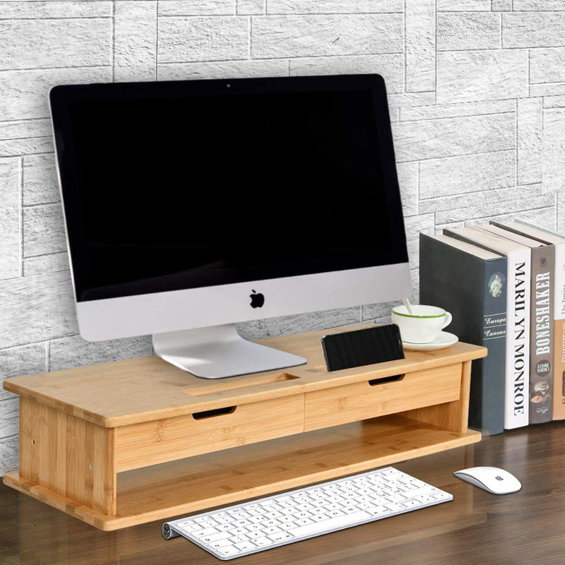 Inbox Zero Sundale Bamboo Wood Monitor Stand Ergonomic Computer Riser ...