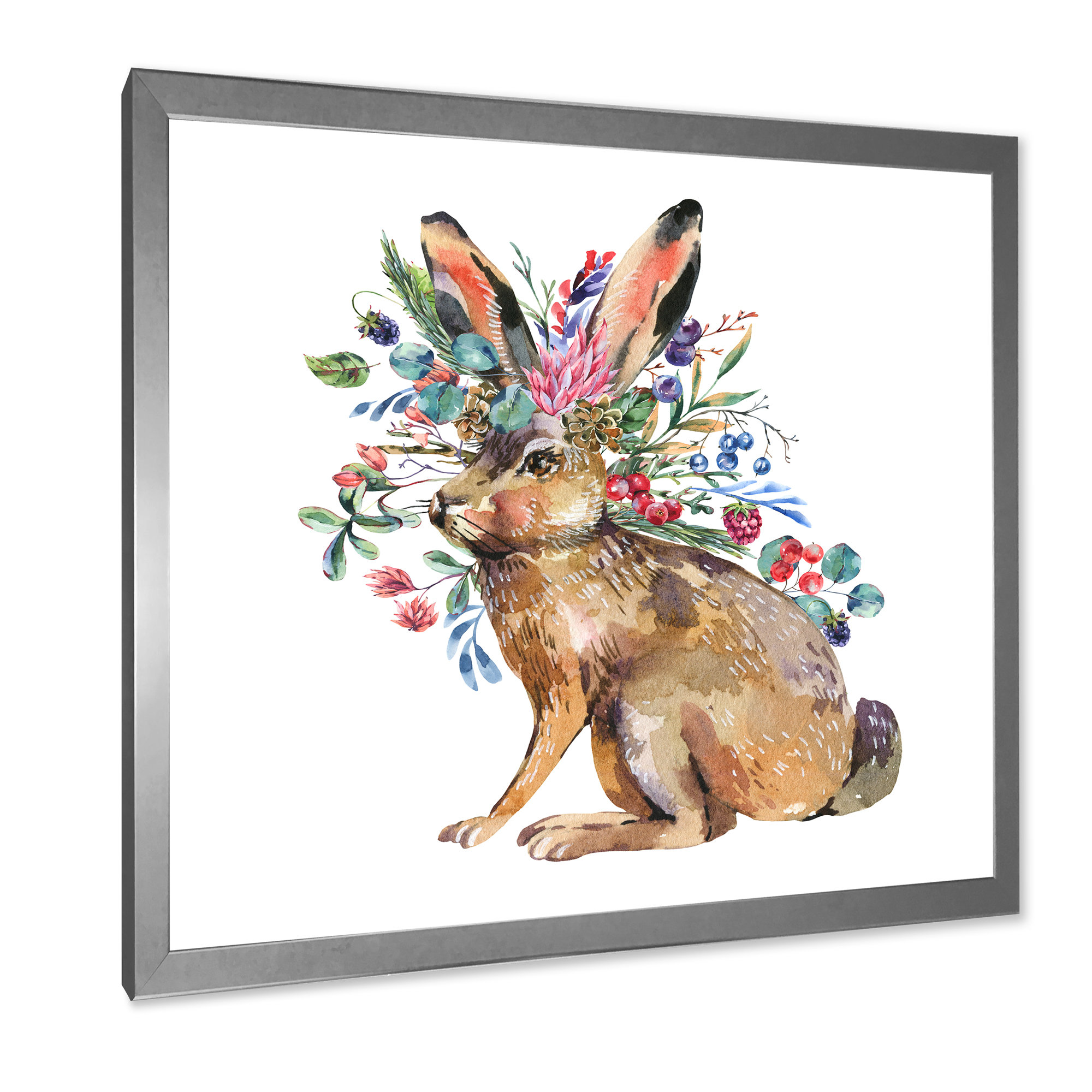 Gracie Oaks Hare Portrait With Colorful Flowers - on | Wayfair