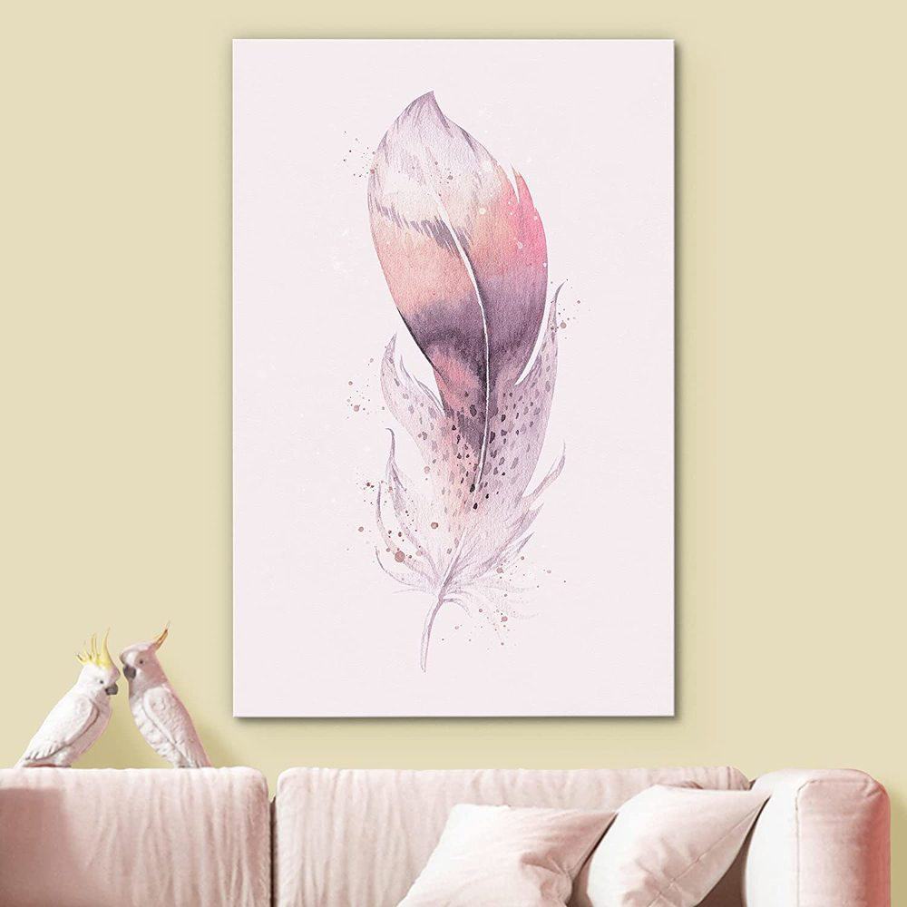 IDEA4WALL Pastel Pink Gradient Bird Feather - Painting on Canvas | Wayfair