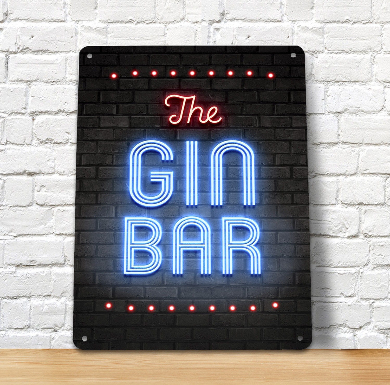 Maturi The Gin Bar Sign - Neon Blue Effect Metal Sign Wall Art A4 Bar ...