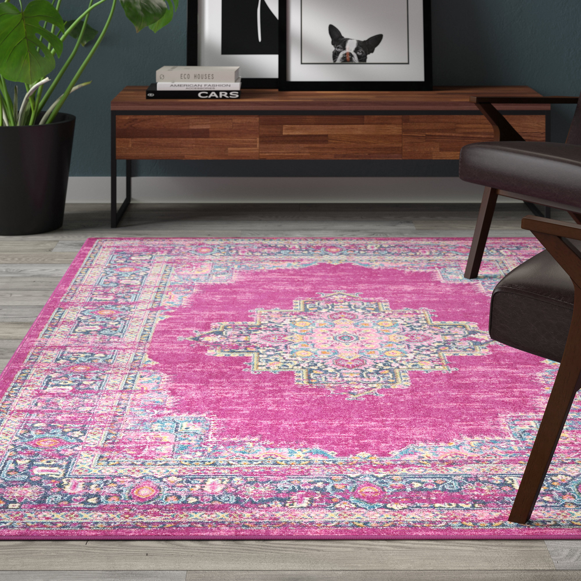 Mercury Row® Abbate Oriental Fuchsia Pink Area Rug & Reviews | Wayfair